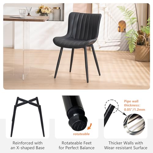 YOUNUOKE Black Dining Chairs Set of 2, Faux Leather Upholstered Kitchen & Dining Room Chairs with Back, Mid Century Modern Minimalist Accent Chair Armless for Guest Reception Waiting Living Room