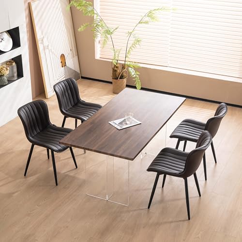 YOUNUOKE Black Dining Chairs Set of 2, Faux Leather Upholstered Kitchen & Dining Room Chairs with Back, Mid Century Modern Minimalist Accent Chair Armless for Guest Reception Waiting Living Room