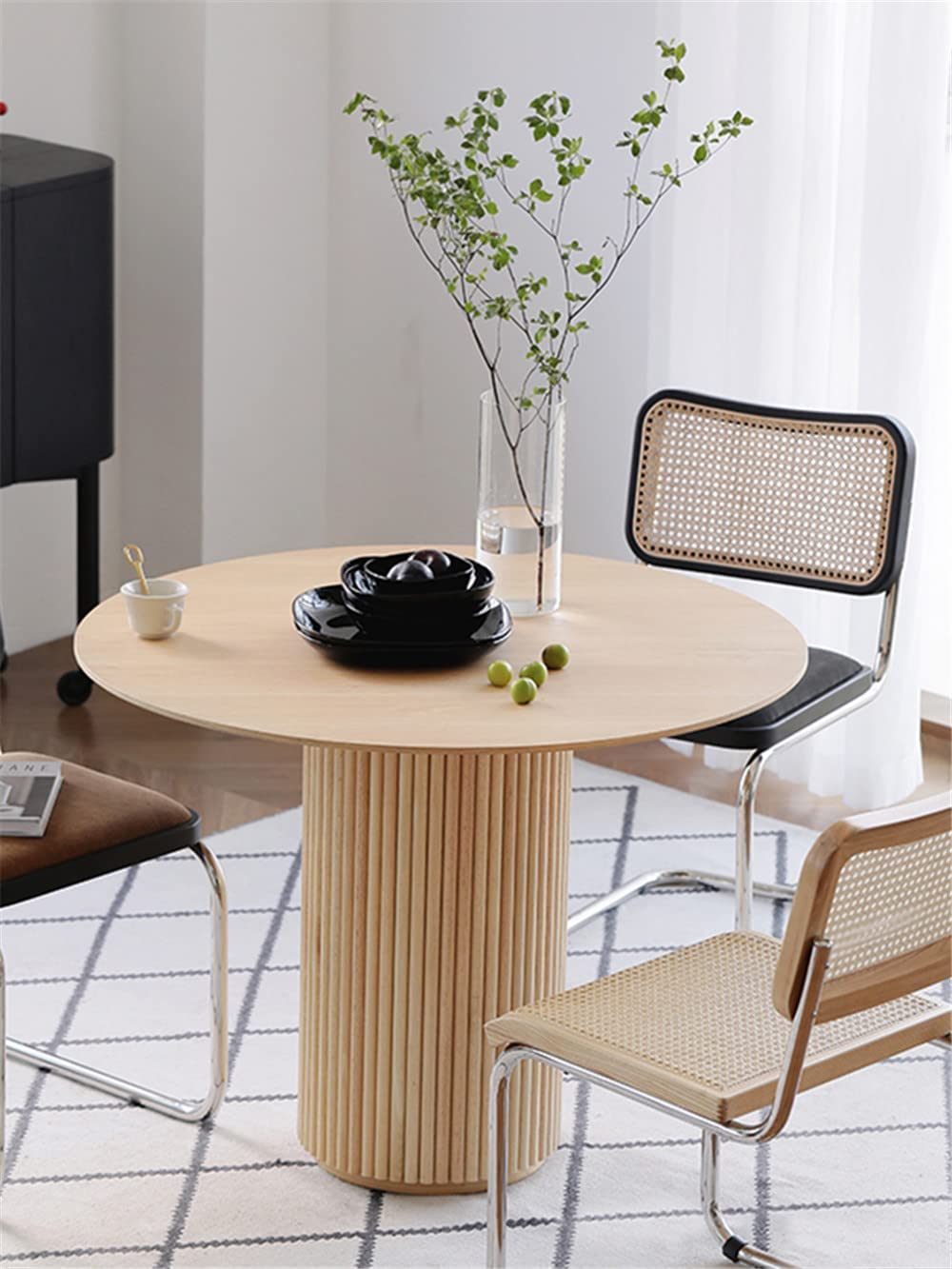 NIUYAO Round Solid Wood Dining Table Black, 27.5" W Circular Tabletop for Dining Room Kitchen Leisure Coffee Table