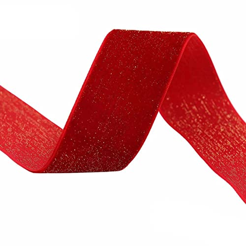 Qingxii Decorr Shiny Glitter Velvet Ribbon Wedding Christmas Valentin's Day Gift Box DIY Craft Decor Ribbon (Red,1-1/2''x10Yards)