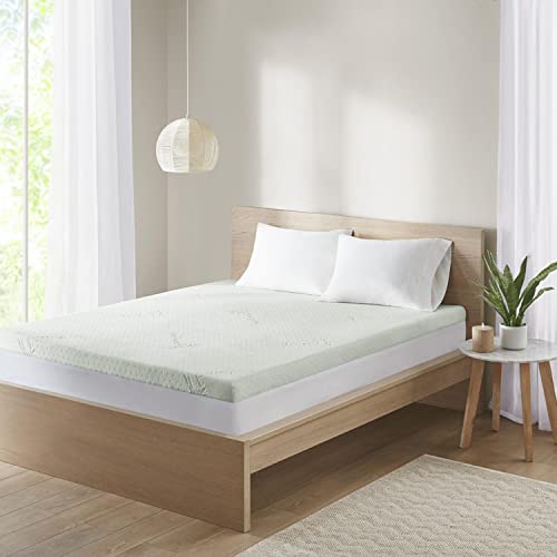 Clean Spaces 3 Inch Green Tea Infused Memory Foam Pad Mattress Topper with Removable & Machine- Washable Rayon (from Bamboo) Cooling -Cover, Luxurious All Season Enhanced -Bed Support, Twin Green