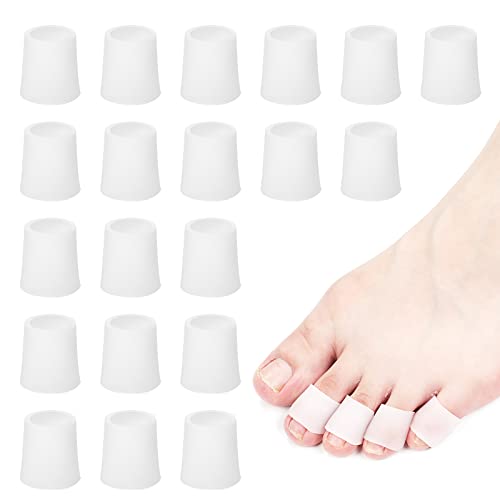 WLLHYF 20 Pieces Toe Sleeves, Gel Toe Protectors Toe Tube Pads Breathable Toe Covers Pinky Toe Spacers for Bunion Overlap Toe Hammer Toes Preventing Rubbing Relief Pain (20 White)