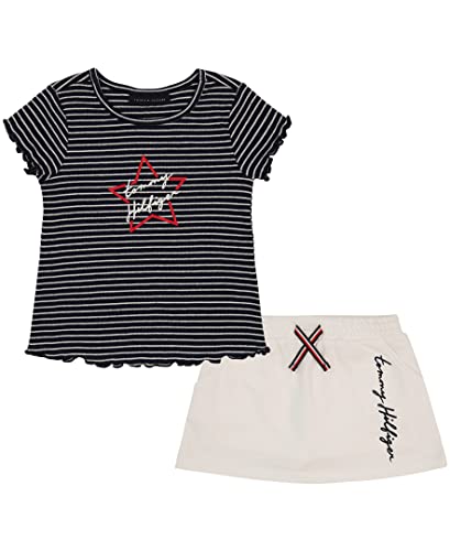 Tommy Hilfiger Baby Girls 2 Pieces Skort Set, White/Tommy Navy, 18 Months US