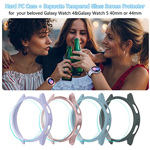 Haojavo [4+6Pack] for Samsung Galaxy Watch 5/Galaxy Watch 4 44mm Screen Protector Case, 4 Pack Hard PC Cover Protective Bumper Shell + 6 Pack Tempered Glass Film for Galaxy Watch 44mm Accessories
