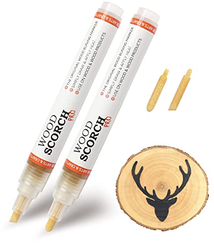 SUIUBUY 2 PCS Chemical Wood Burning Pen Marker, Wood Scorch Pen - Heat Sensitive Marker for Wood and Crafts - Equipped with Oblique Tip and Bullet Tip for Easy Use - New Formula