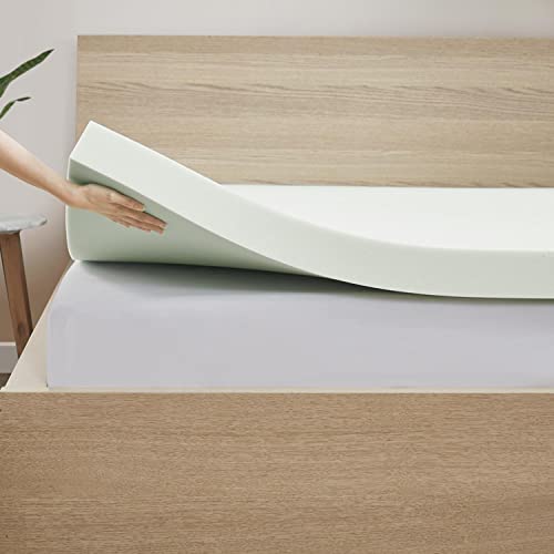 Clean Spaces 3 Inch Green Tea Infused Memory Foam Pad Mattress Topper with Removable & Machine- Washable Rayon (from Bamboo) Cooling -Cover, Luxurious All Season Enhanced -Bed Support, Twin Green