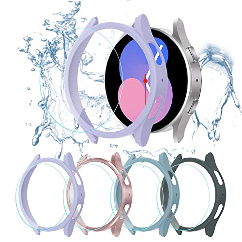 Haojavo [4+6Pack] for Samsung Galaxy Watch 5/Galaxy Watch 4 44mm Screen Protector Case, 4 Pack Hard PC Cover Protective Bumper Shell + 6 Pack Tempered Glass Film for Galaxy Watch 44mm Accessories