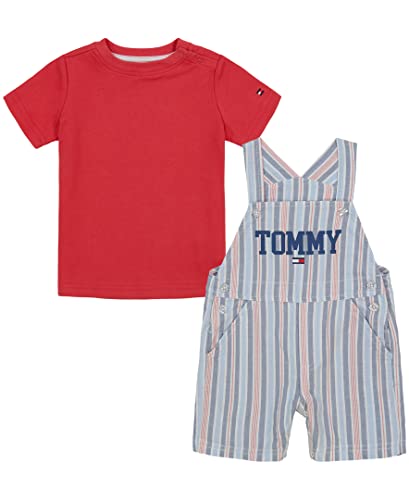 Tommy Hilfiger Baby Boys 2 Pieces Shortall Set, Chrysanthemum/Stripe, 0/3M US