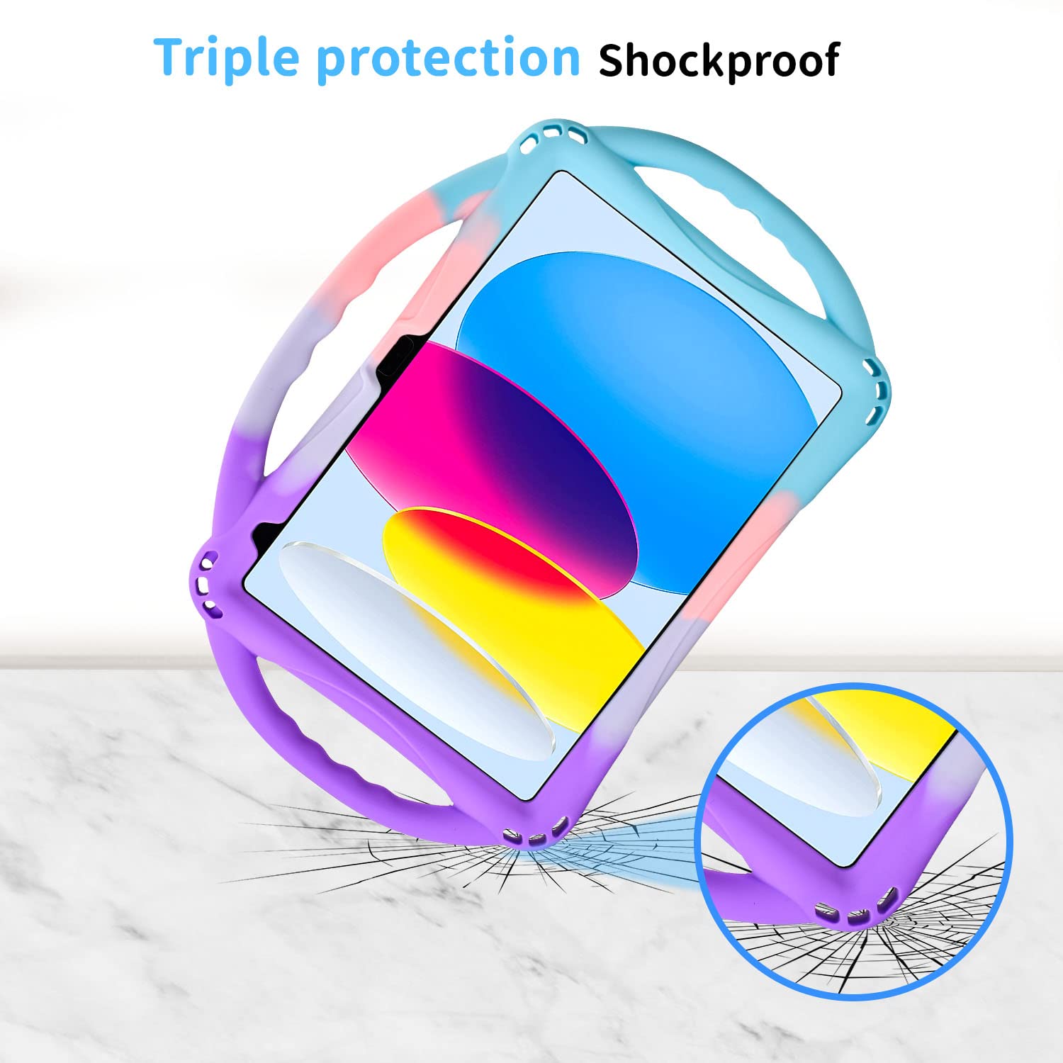 TopEsct Kids Case for iPad (A16) 11th Gen 11" 2025, iPad 10th Gen 10.9" 2022 with Tempered Glass Screen Protector, Silicone Shockproof Case Comes with Strap (Purple&Turquoise)