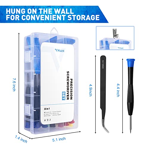 Small Screwdriver Set, VMAN 33Pcs Magnetic Precision Screwdriver with Flathead Phillips Screwdrivers Pentalobe Torx Star Screwdrivers Tweezers for Repairing Smartphone Laptop Eyeglass Watch
