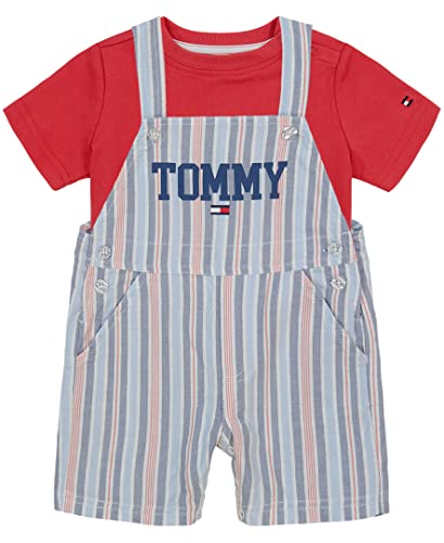 Tommy Hilfiger Baby Boys 2 Pieces Shortall Set, Chrysanthemum/Stripe, 0/3M US
