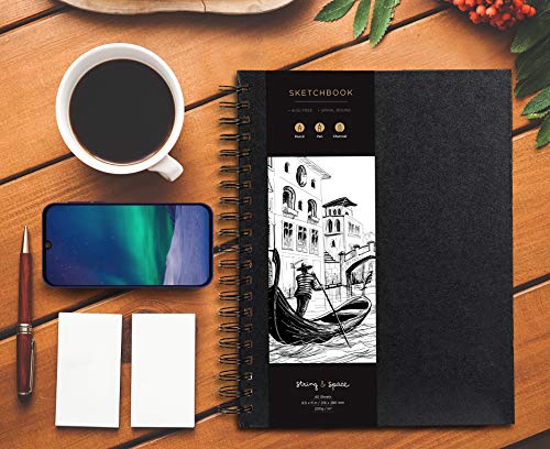 Artist’s Sketchbook Hardcover – 200GSM Very Thick Paper – Large, Spiral Sketch Book for Drawing and Mixed Media – Sketch Pad, Art Book - 8.25 x 11.4, 40 Sheets / 80 Pages