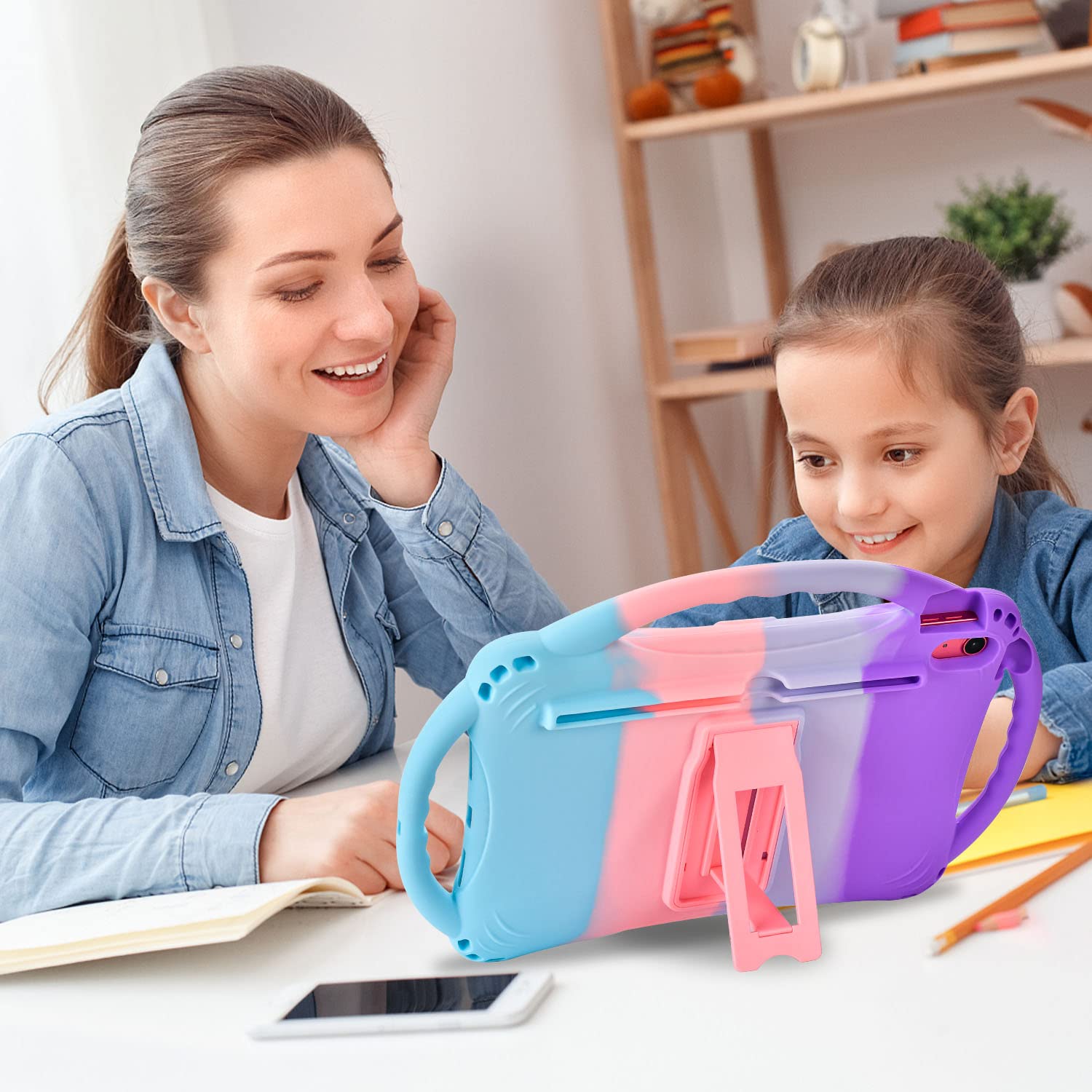 TopEsct Kids Case for iPad (A16) 11th Gen 11" 2025, iPad 10th Gen 10.9" 2022 with Tempered Glass Screen Protector, Silicone Shockproof Case Comes with Strap (Purple&Turquoise)