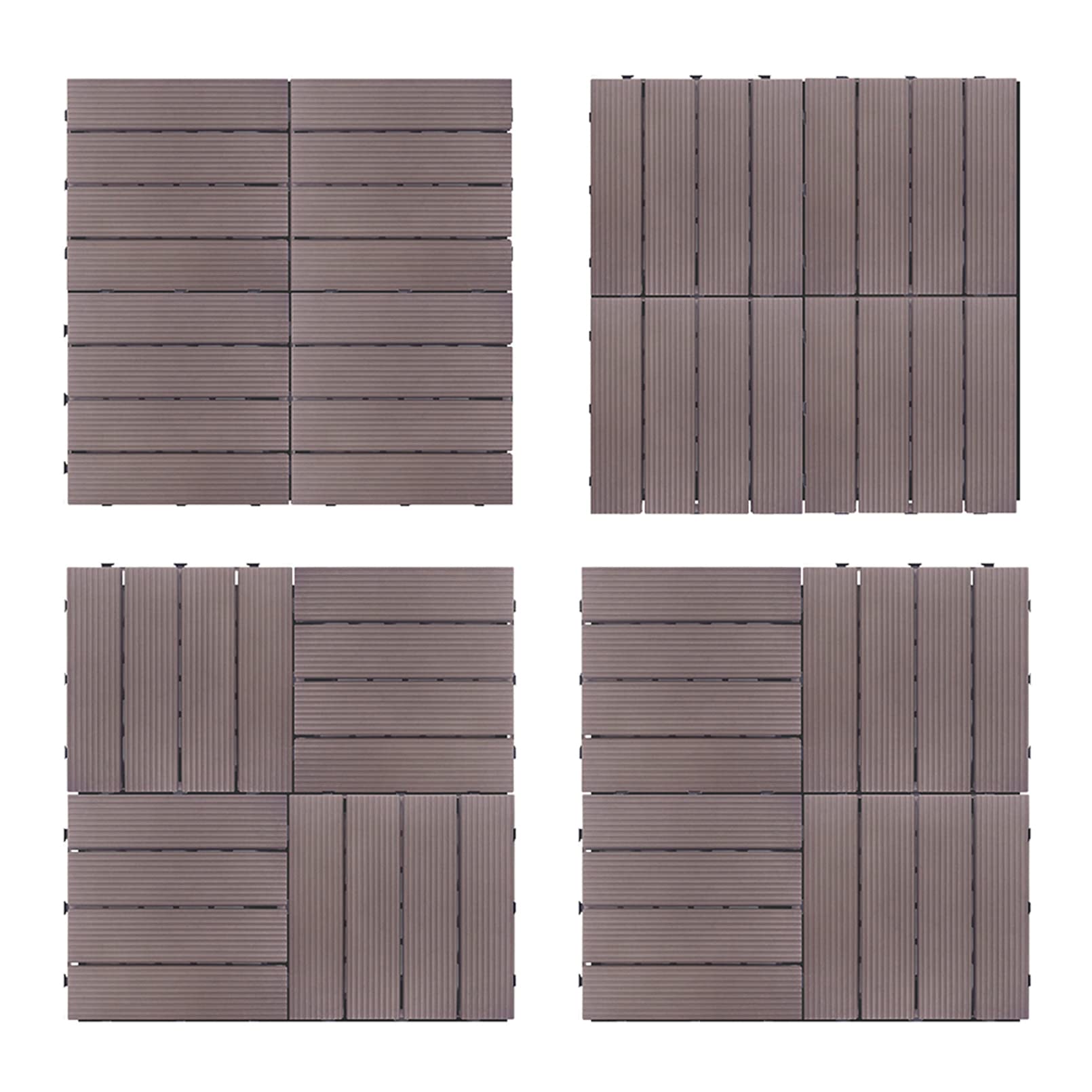 9 Pcs PE Interlocking Patio Deck Tiles, 12 x 12in 4-Slats Straight Pattern Floor Covering for Patio Shower Garden Balcony