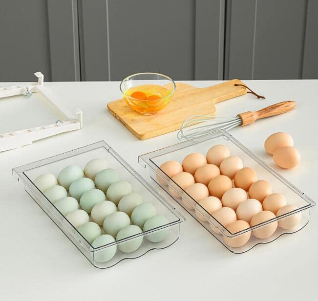 Allpdesky 2 Pack Refrigerator Organizer Bins with Handle, Pull-Out Fridge Drawer Organizer, Freely Pullable Refrigerator Storage Box with. Fridge Egg Drawers