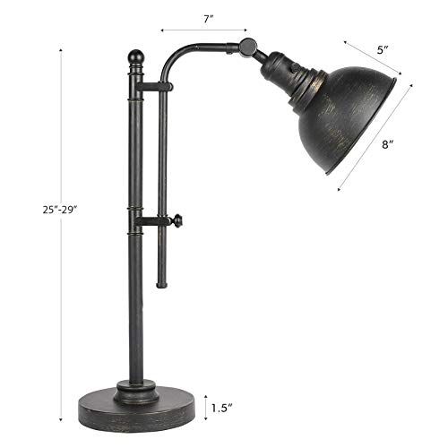 VONLUCE Industrial Table Lamp Black, Rustic Desk Lamp Task Lamp in Antiqued Bronze Finish, Vintage Table Lamp for Reading Living Room Farmhouse Office, ETL. (25''-29'')