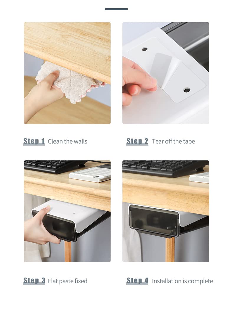 ELJIF Under Desk Drawer, Office Organizer, Storage Cabinet, Self-adhesive Organizer Box, Slide-out Cabinet, Desk Caddy Single Medium (White)
