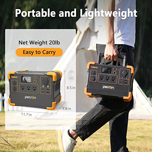 pecron Portable Power Station E1000PRO,1000Wh Solar Powered Generator with 3X120V/1200W AC Outlets PD100W Output Lithium Battery Backup for Outdoor Camping Emergency(Solar Panel Optional)