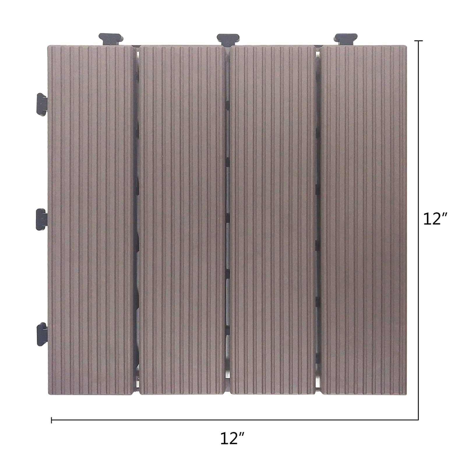 9 Pcs PE Interlocking Patio Deck Tiles, 12 x 12in 4-Slats Straight Pattern Floor Covering for Patio Shower Garden Balcony