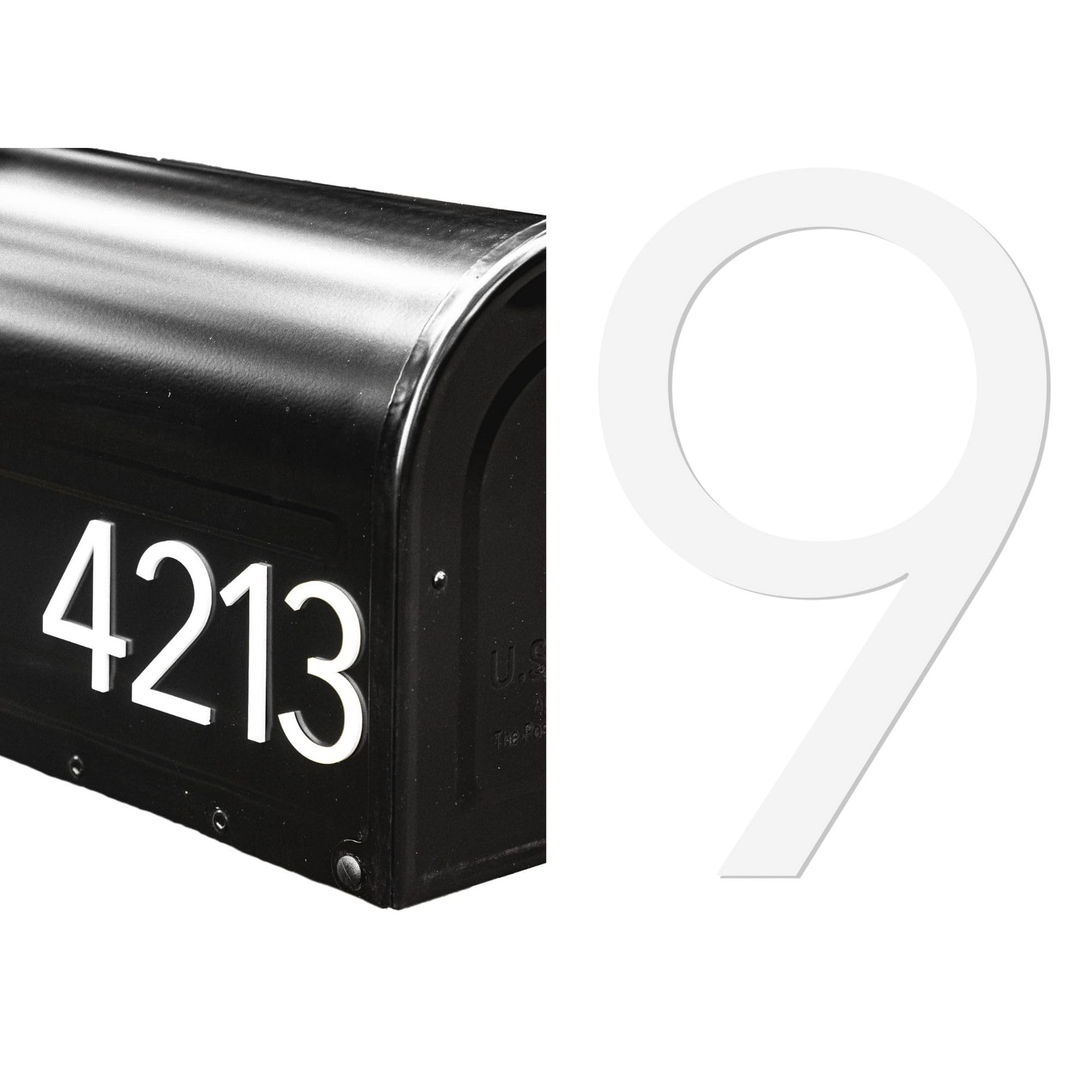 Discovered Designs - Premium Individual 3D Acrylic Mailbox Number â Self Stick â Long Lasting â Weatherproof â Made in USA (White 4 inch, Number 9)