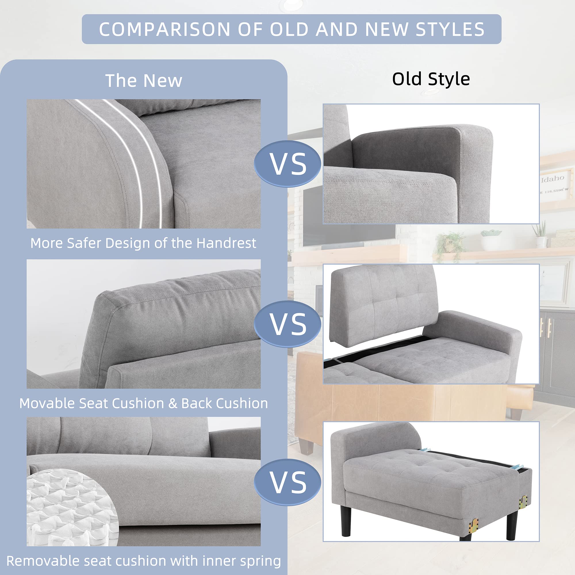 Vongrasig 73" Small Modern Loveseat Sofa Couch, Mid-Century Fabric Low Back 2-Seat Sofa Couch Tufted Love Seat for Living Room, Bedroom, Office, Apartment, Dorm, Studio and Small Space (Light Grey)