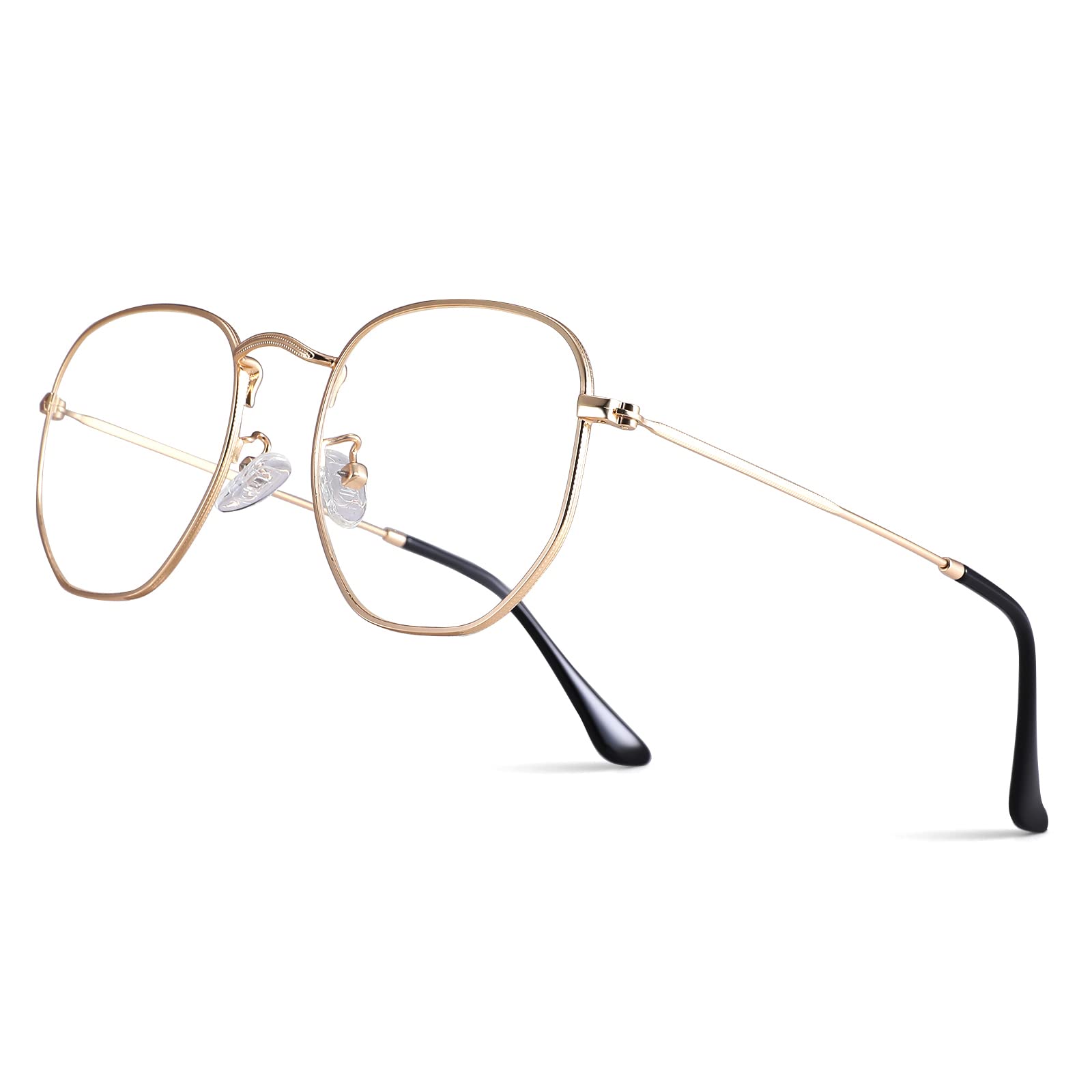 AZorb Hexagonal Clear Lens Glasses for Women Men Non-prescription Eyeglasses Designer Square Round Metal Frame(Gold Frame/Clear Lens)