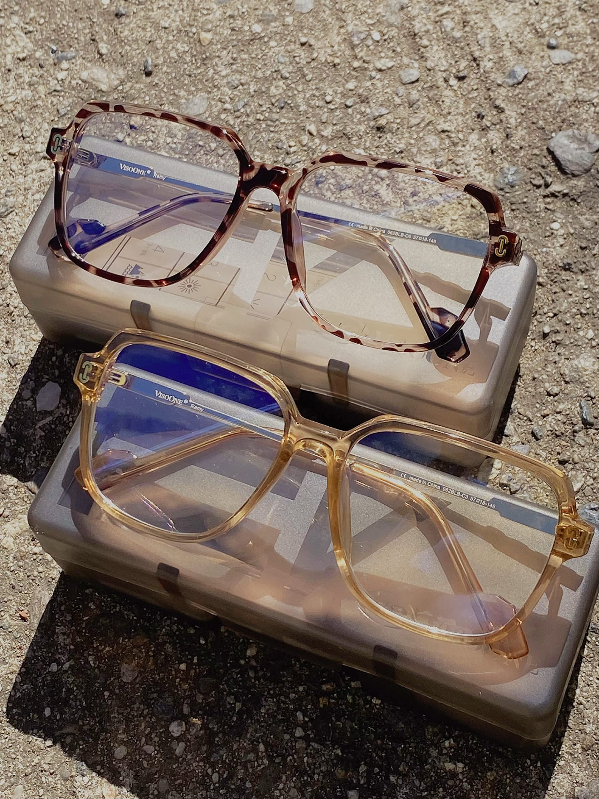 VISOONE Oversized Blue Light Blocking Glasses with Chic Square TR90 Frame and Metal Temple for Women Men REMY