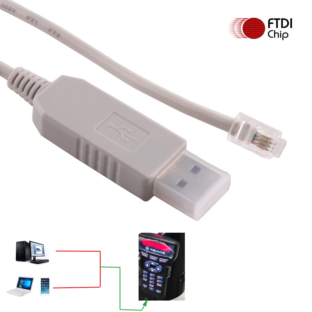 usangreen USB to RJ9 Autostar Audiostar RS232 Interface Handbox Firmware Upgrade Cable for Meade #505 ETX127 ETX125 ETX-90 LXD75 LX80 LX90 LX65 Telscopes (Length:10FT)