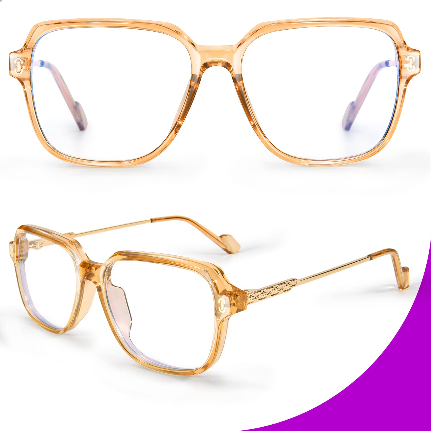 VISOONE Oversized Blue Light Blocking Glasses with Chic Square TR90 Frame and Metal Temple for Women Men REMY