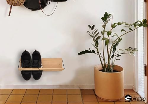 Spiretro Shoe Rack with Dowel, Wall Hanging Shoe Storage, Organize for Sneaker, Slipper, Boots in Entryway, Hallway, Trailer, RV, Solid Wood_ Beige