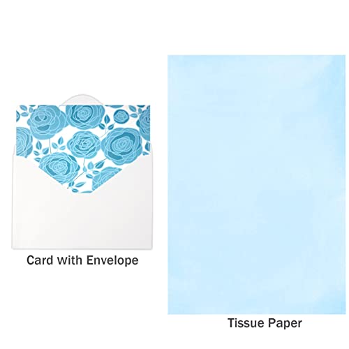 Rose Blue Large Gift Bag with Gift Card, Blue Tissue Paper, Envelope, and Sticker, for Parties, Birthdays, Mother's Day, Weddings, Retirements, Anniversaries, Any Occasion-Hot Stamping Blue Design