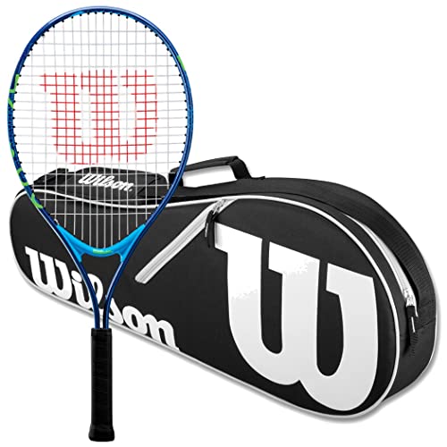 Wilson US Open Junior 23 Inch Tennis Racquet Bundled with (1) Black Advantage II Tennis Bag - Perfect Starter Set for Kids Age 7-8