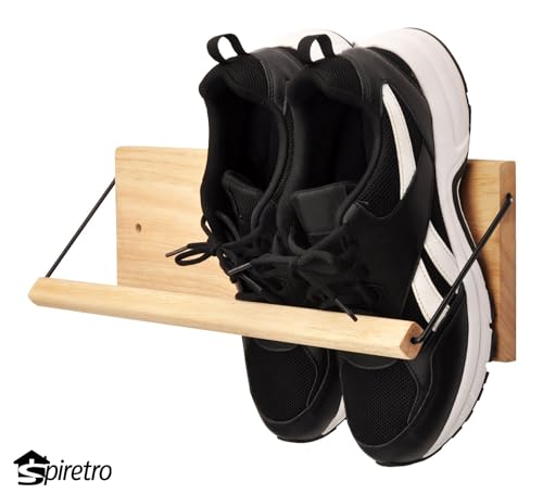 Spiretro Shoe Rack with Dowel, Wall Hanging Shoe Storage, Organize for Sneaker, Slipper, Boots in Entryway, Hallway, Trailer, RV, Solid Wood_ Beige