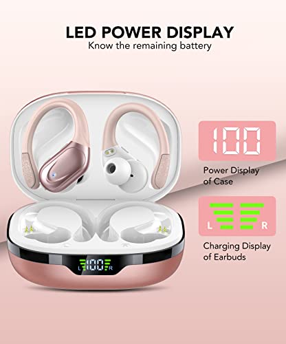 CASCHO Wireless Earbuds Bluetooth Headphones 60Hrs Playtime HD Stereo Audio Digital LED Display Over-Ear Earphones with Earhook Waterproof Headset with Mic for Sport Running Workout