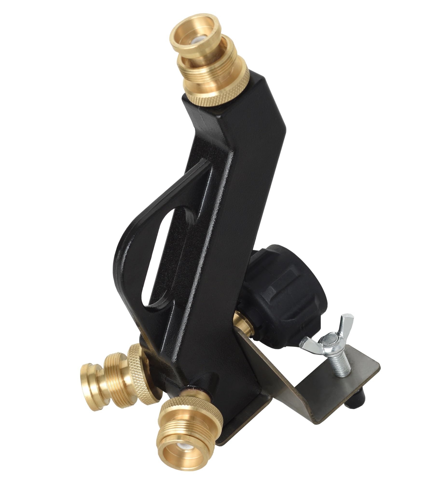 Flame King FK-DTMINI Mini 3-Port Distribution Tree for Camping, Connects 1-lb Appliances to a Standard Propane Tank, Perfect for Lanterns, Stoves, Heaters, and Grills, Black & Gold