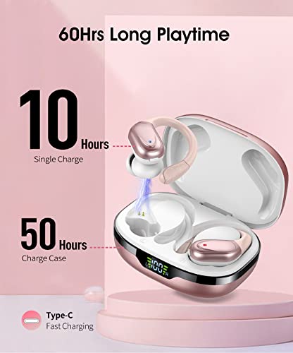 CASCHO Wireless Earbuds Bluetooth Headphones 60Hrs Playtime HD Stereo Audio Digital LED Display Over-Ear Earphones with Earhook Waterproof Headset with Mic for Sport Running Workout