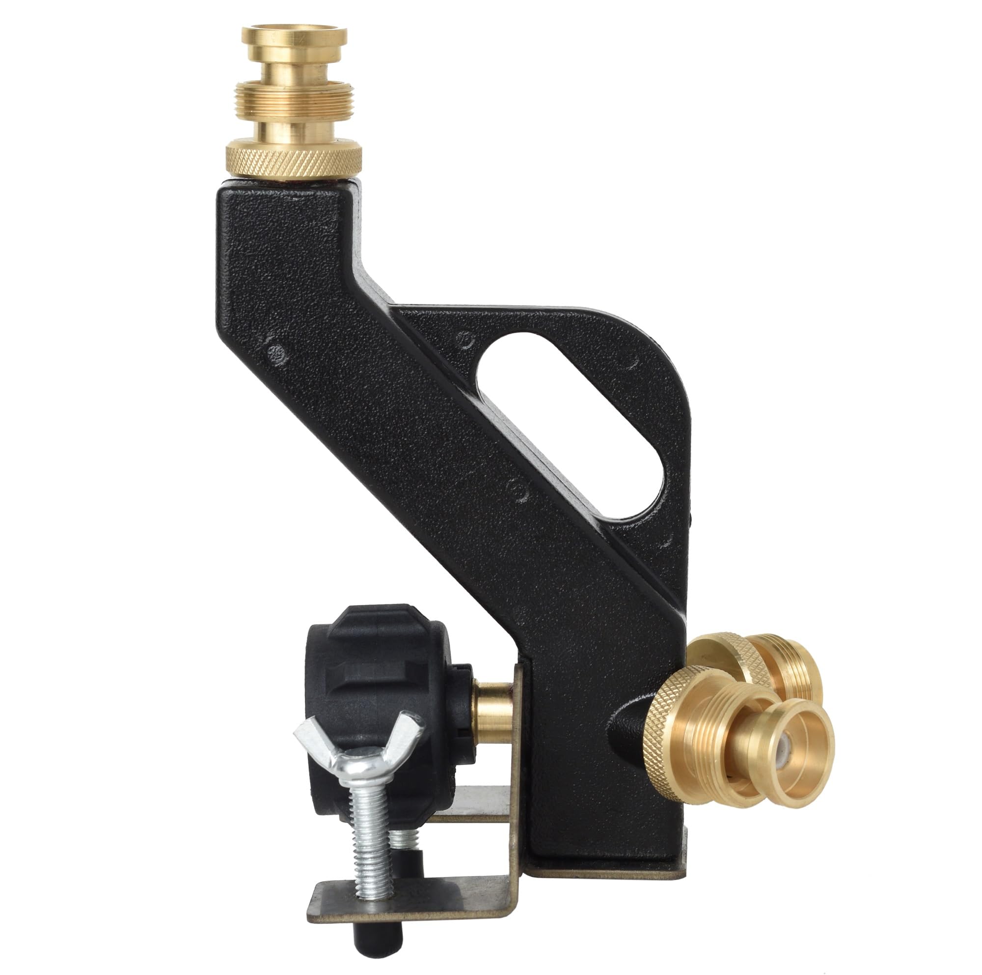 Flame King FK-DTMINI Mini 3-Port Distribution Tree for Camping, Connects 1-lb Appliances to a Standard Propane Tank, Perfect for Lanterns, Stoves, Heaters, and Grills, Black & Gold