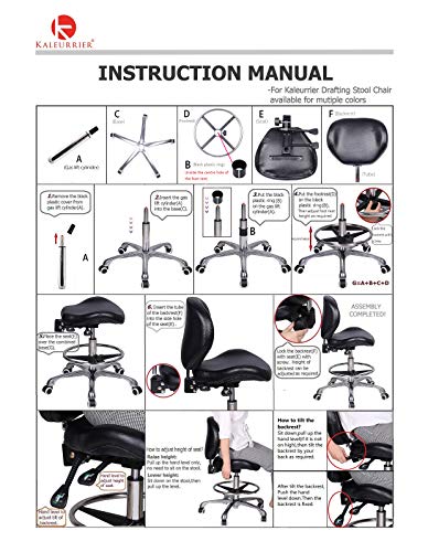 Kaleurrier Adjustable Stools Drafting Chair with Backrest & Foot Rest,Tilt Back,Peneumatic Lifting Height,Swivel Seat,Rolling wheels,for Studio,Dental,Office,Salon and Counter,Home Desk Chairs (Black)