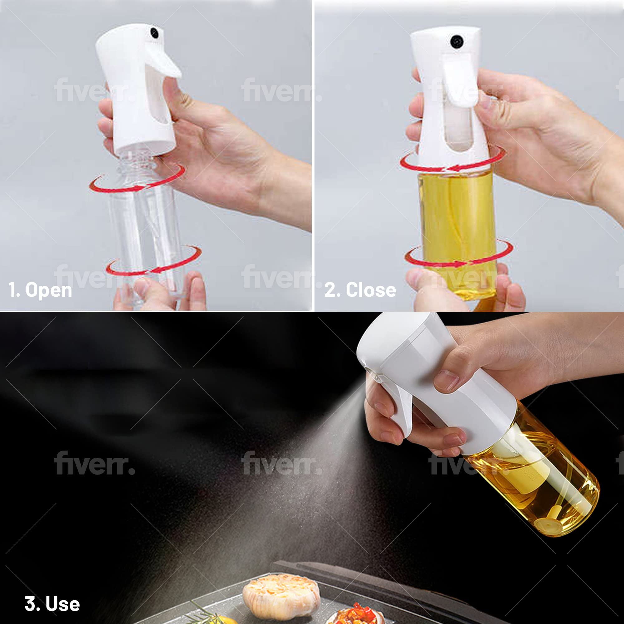 Oil Sprayer Glass Bottle for Cooking, 200ml, Reusable, Food Grade for Air Fryer, Salad, Baking, Frying, BBQ