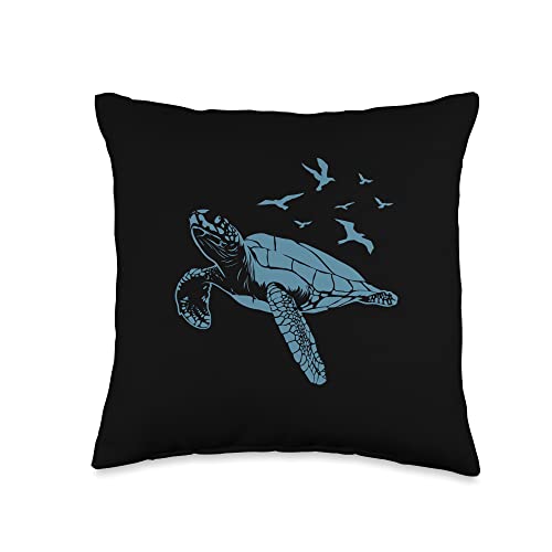 Turtle reptile carapace old Sauropsida Testudines Turtle in Water with Birds in Sky Throw Pillow, 16x16, Multicolor