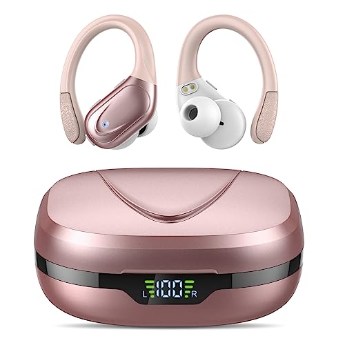 CASCHO Wireless Earbuds Bluetooth Headphones 60Hrs Playtime HD Stereo Audio Digital LED Display Over-Ear Earphones with Earhook Waterproof Headset with Mic for Sport Running Workout