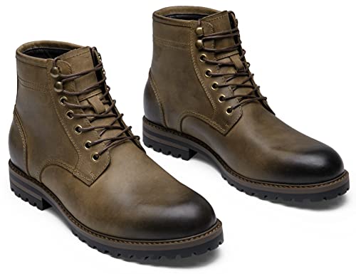 Jousen Men's Boots Leather Casual Chukka Boots for Men Waterproof Retro Hiking Motorcycle Boots(AMY8180 Khaki 12)