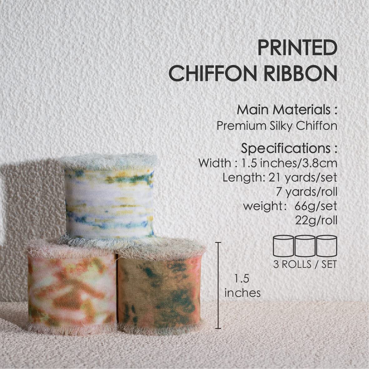 Vitalizart Orange Chiffon Ribbon Silk Like 1 1/2 Inch Printed Frayed Ribbon for Gift Wrapping Wedding Invitations Flower Bouquets Bridal Shower 21 Yard