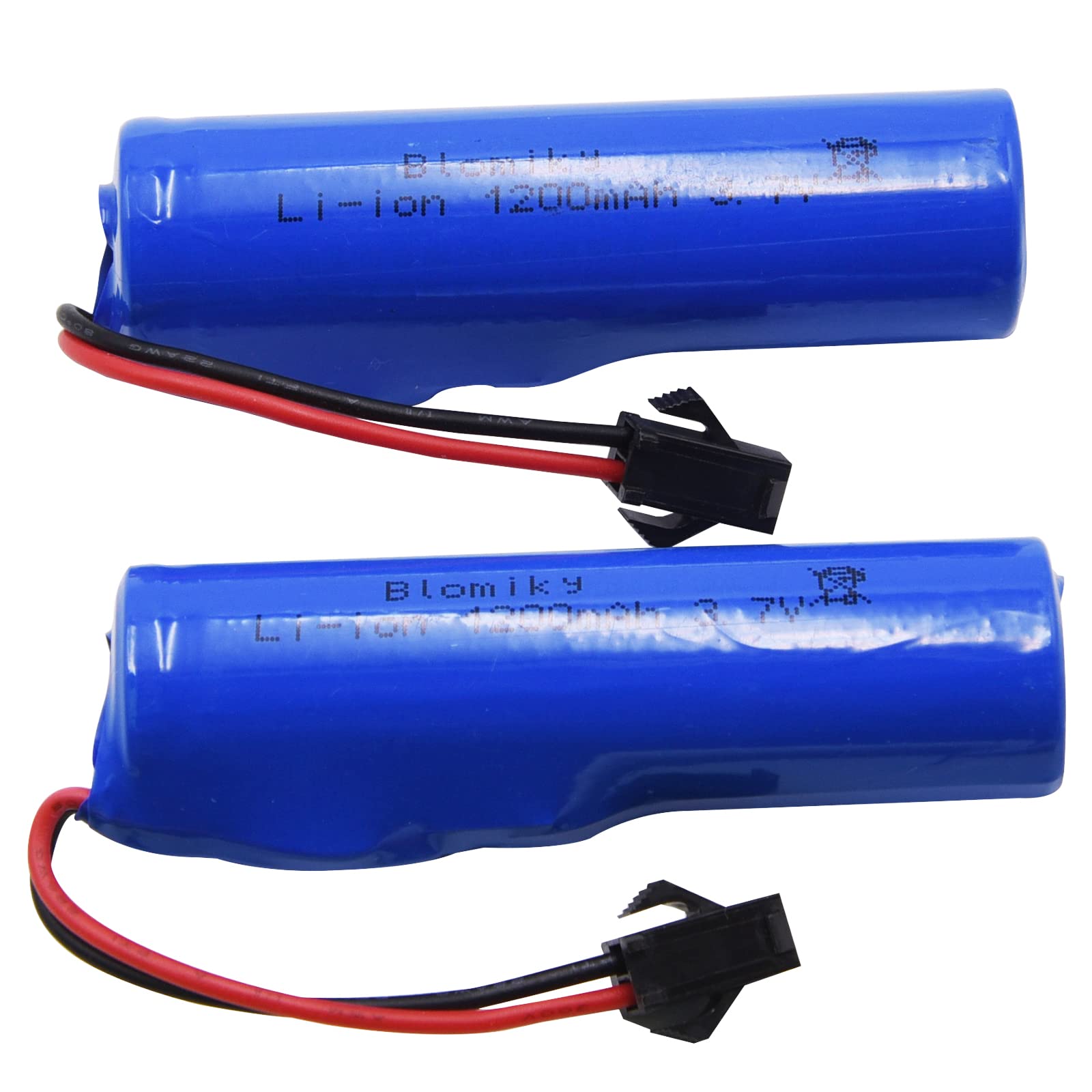 Blomiky 3.7V 1200mAh 2 Pack Li-ion Rechargeable Battery with SM2P Plug and Charger Cable for Remote Control Cars Trucks 3.7V 1200mAh 2