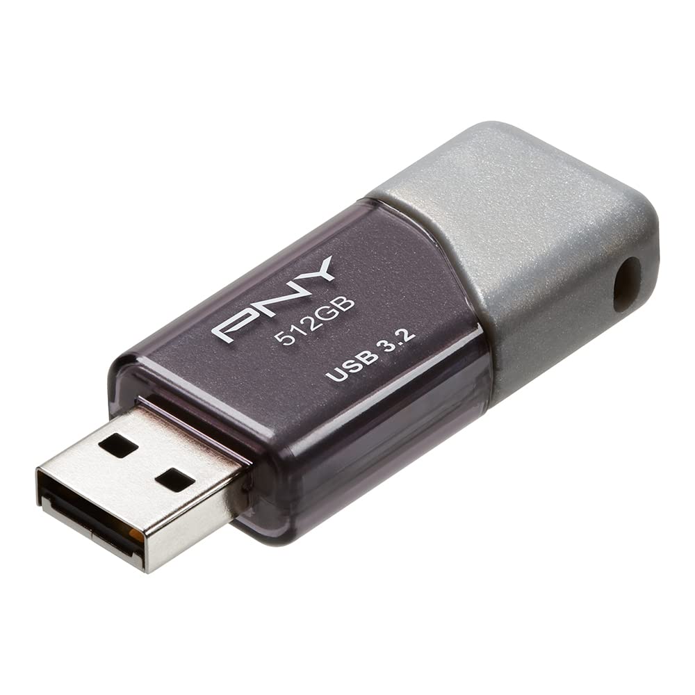 PNY 512GB Turbo Attache 3 USB 3.2 Flash Drive 100MB/s, Silver (Pack of 1)
