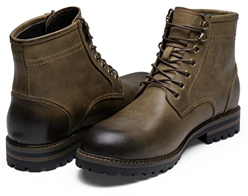 Jousen Men's Boots Leather Casual Chukka Boots for Men Waterproof Retro Hiking Motorcycle Boots(AMY8180 Khaki 12)