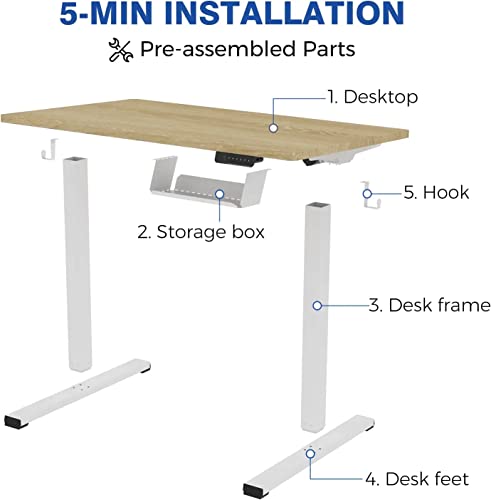 FLEXISPOT Standing Desk Quick Assembly Electric Stand Up Desk with 40 x 24 Inches Whole-Piece Desktop Ergonomic Memory Controller Height Adjustable Desk(White Frame + 40" Grey Wood Grain Desktop)