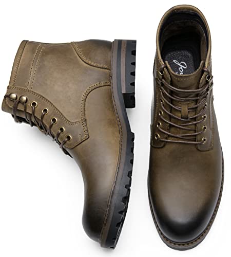 Jousen Men's Boots Leather Casual Chukka Boots for Men Waterproof Retro Hiking Motorcycle Boots(AMY8180 Khaki 12)