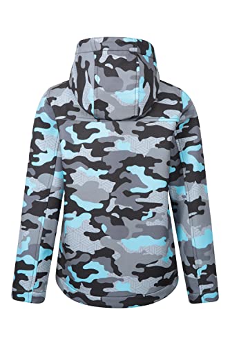 Mountain Warehouse Exodus Kids Softshell Jacket With Hood - Girls Boys Coat Blue Camo 11-12 Years
