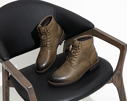 Jousen Men's Boots Leather Casual Chukka Boots for Men Waterproof Retro Hiking Motorcycle Boots(AMY8180 Khaki 12)